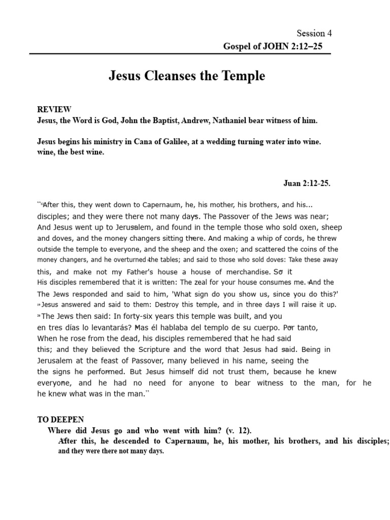 Study 4 Jesus Purifies The Temple John 2:12-25 | PDF | New Testament ...
