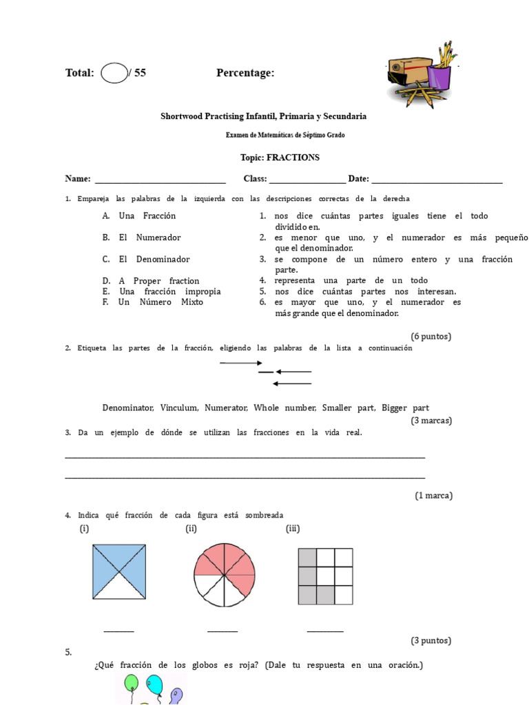 Copia Del Borrador 2 de La Prueba de Fracciones de Séptimo Grado | PDF ...