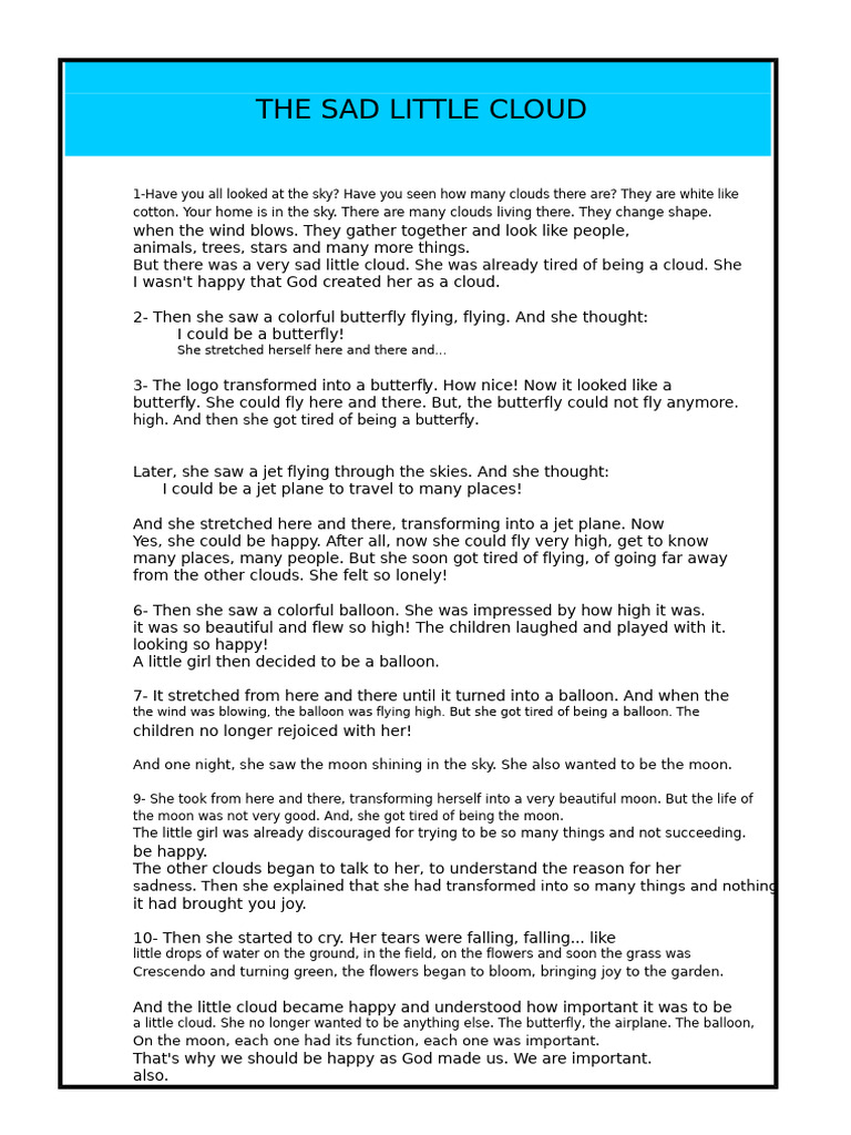 The Sad Little Cloud's Journey to Happiness | PDF