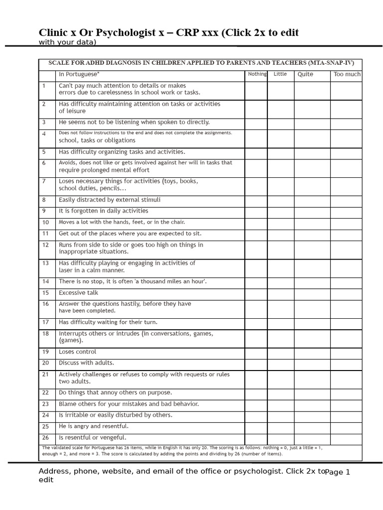 Model - Scale For Adhd Diagnosis in Children | PDF | Attention Deficit ...