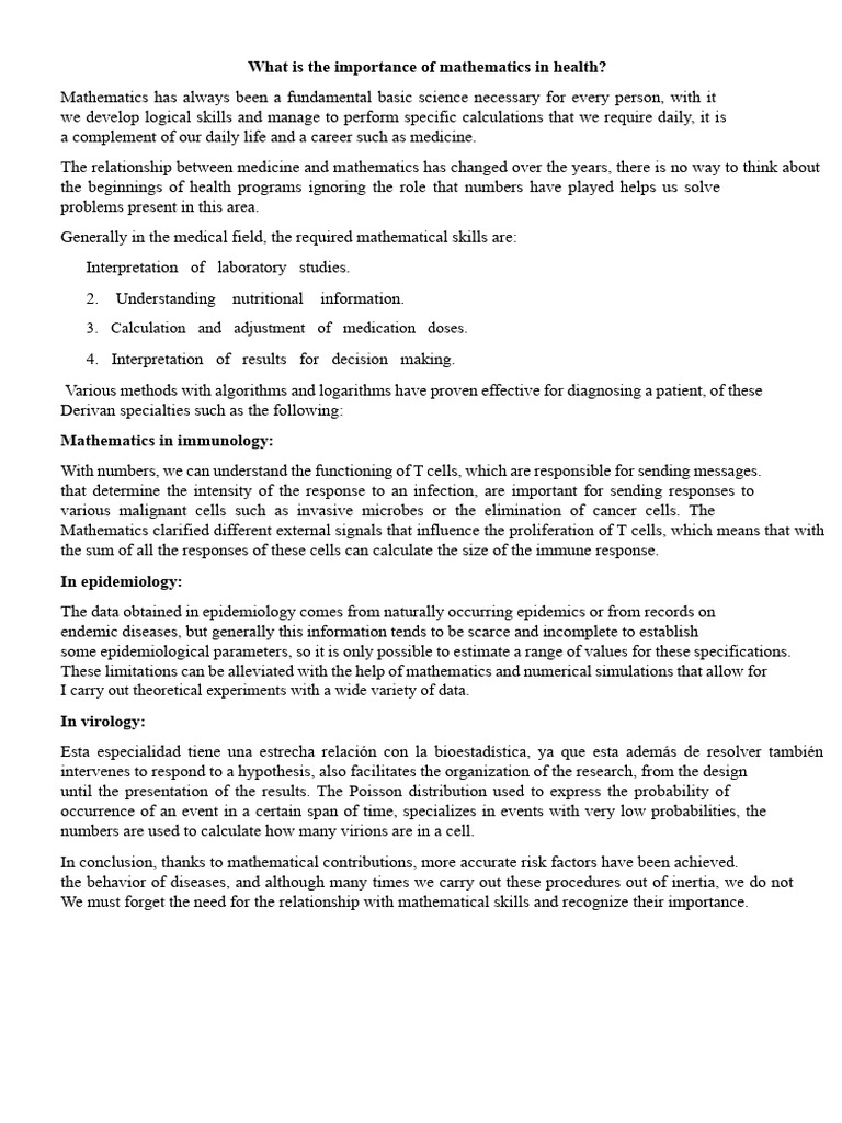What Is The Importance of Mathematics in Health? | PDF | Dose ...