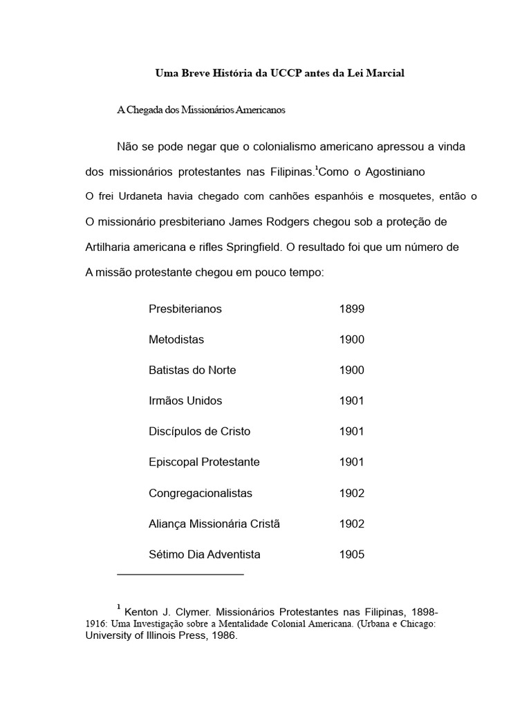 História da UCCP e Missões nas Filipinas | PDF | Protestantismo ...
