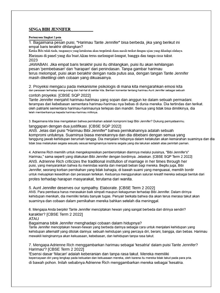 Harimau Tante Jennifer | PDF