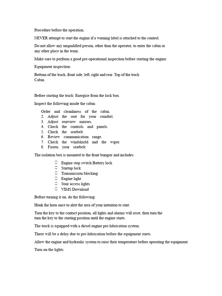 Pre-Operational Truck Safety Checklist | PDF | Truck | Land Vehicles