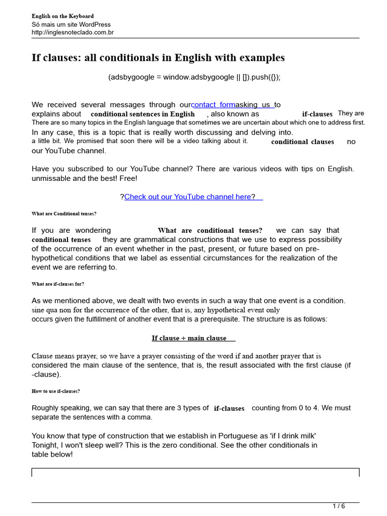 If Clauses All Conditional in English With Examples PDF | PDF ...