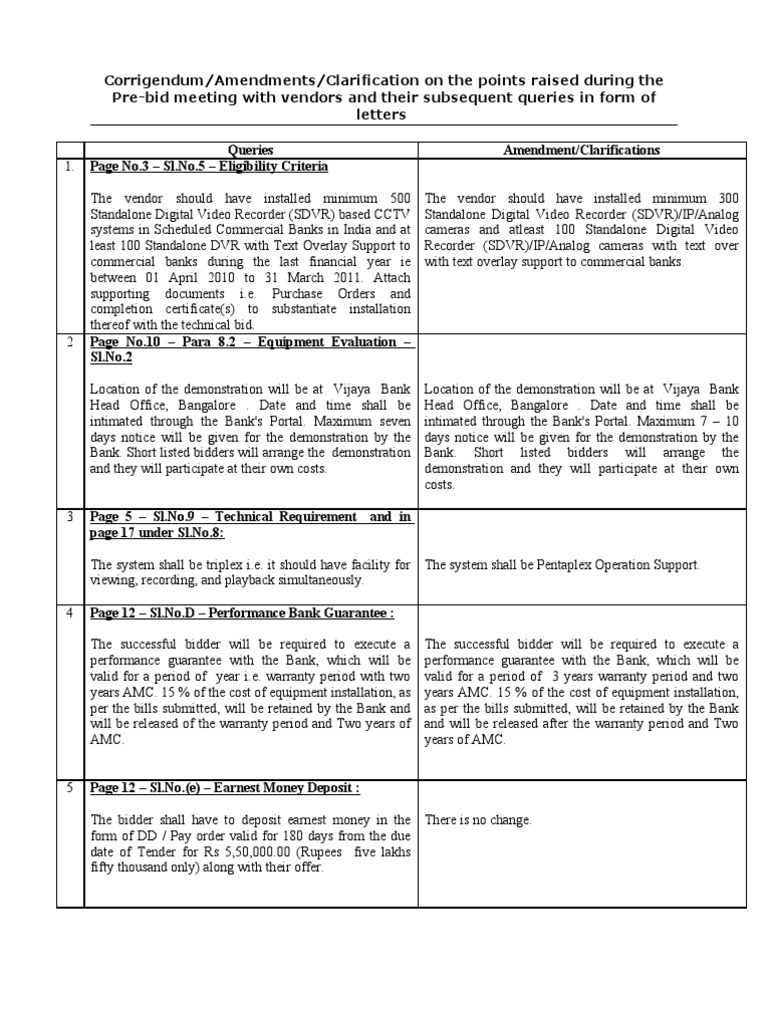 Corrigendum-Tender For Video in Table Format | PDF | Digital Video ...