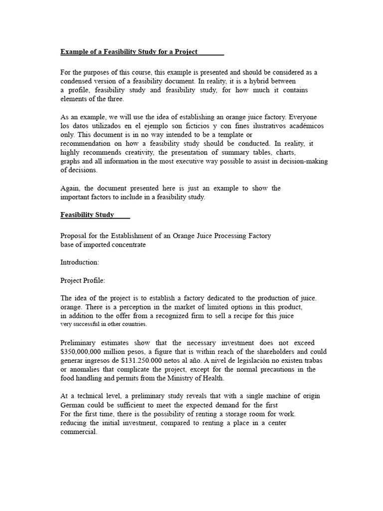 Feasibility Study for Orange Juice Factory | PDF | Risk | Investing