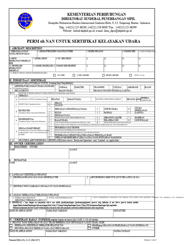 Permohonan Sertifikat Kelayakan Udara | PDF