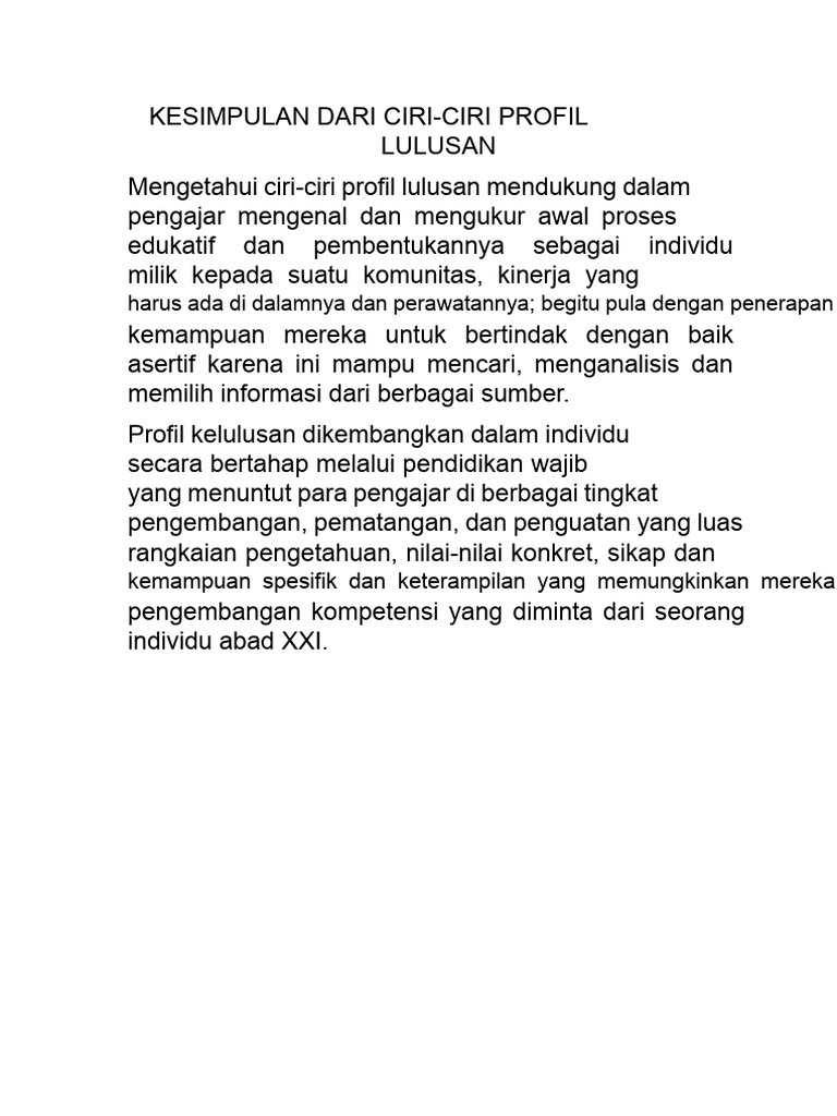 KESIMPULAN DARI CIRI-CIRI PROFIL LULUSAN.docx | PDF