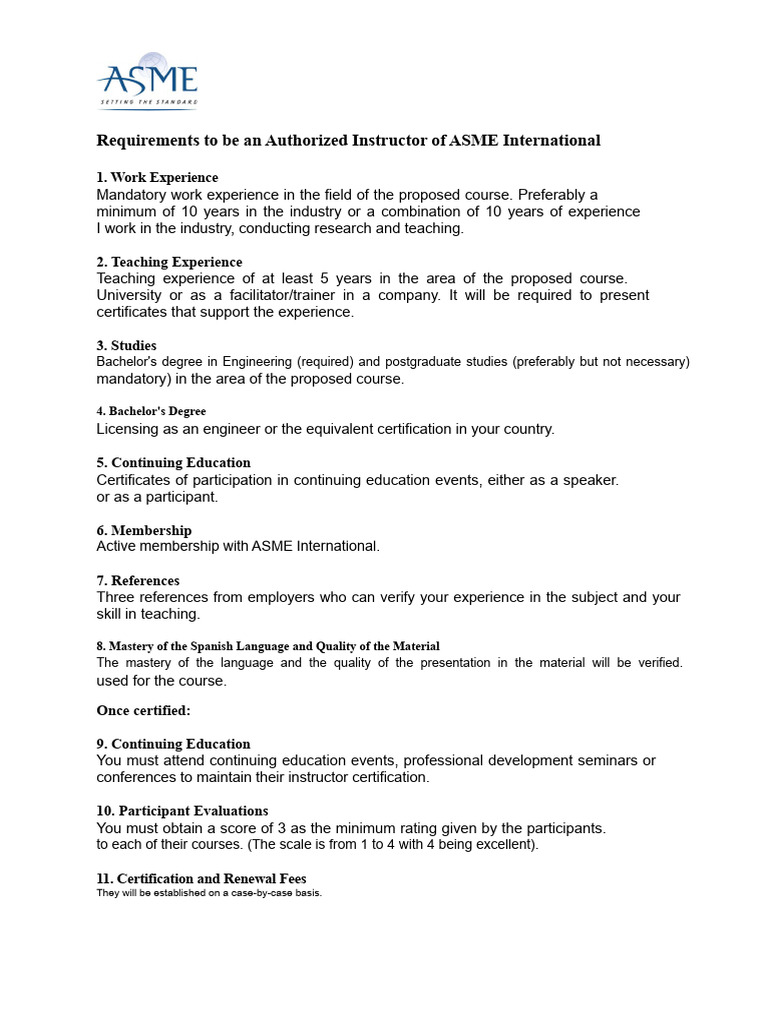 ASME Authorized Instructor Requirements - English | PDF | Academic ...