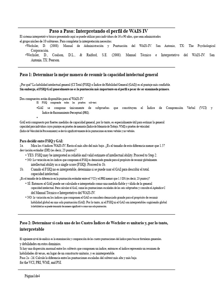 Interpretación del perfil WAIS IV paso a paso | PDF | Escala de ...