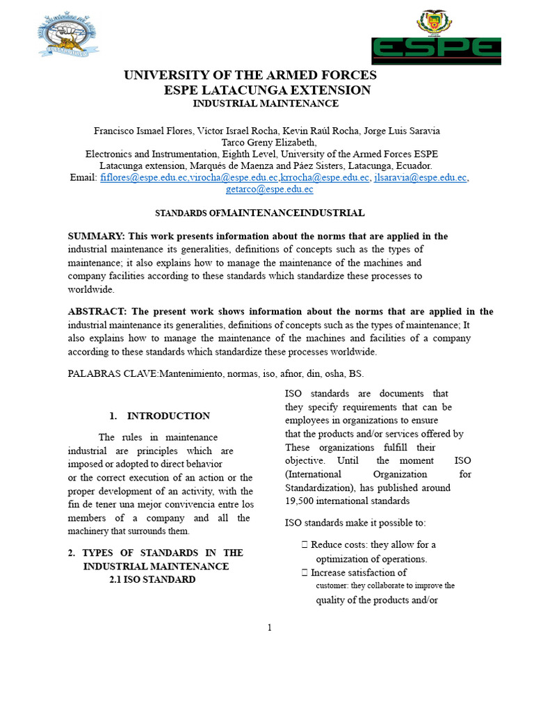 Maintenance Standards | PDF | Occupational Safety And Health ...
