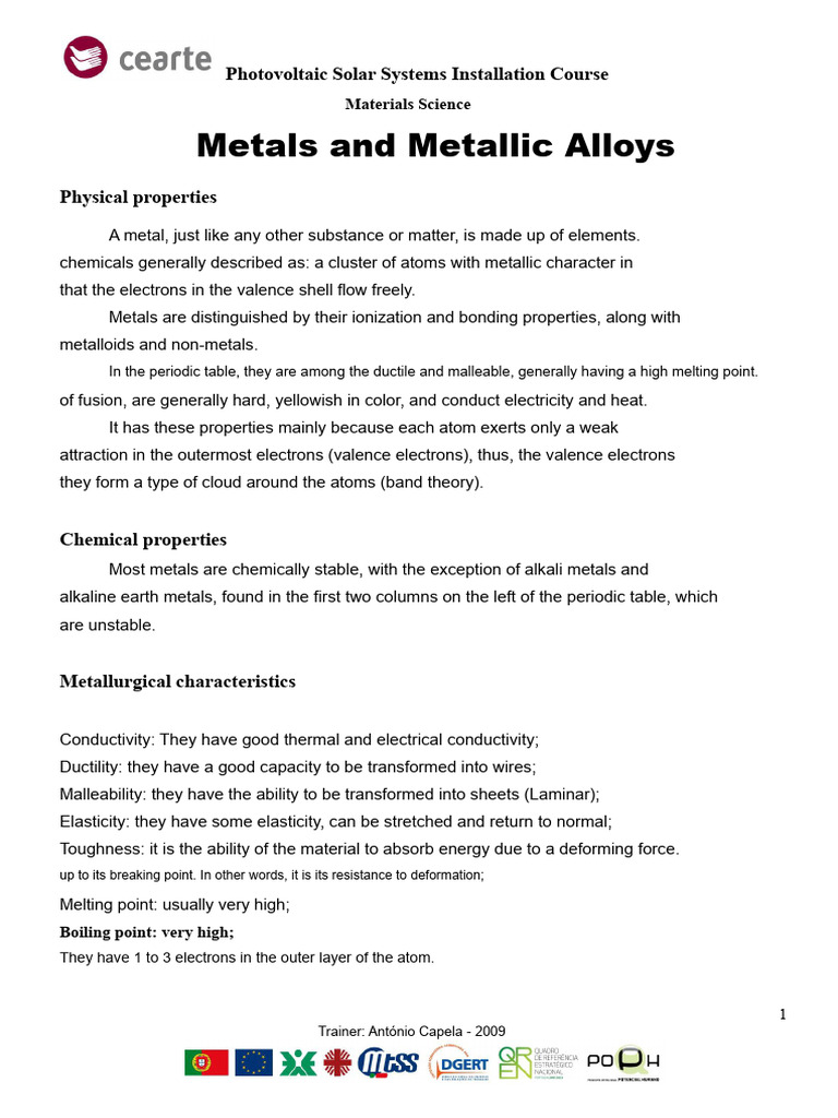 Pure Metals and Metal Alloys Physical and Chemical Properties of Metals ...