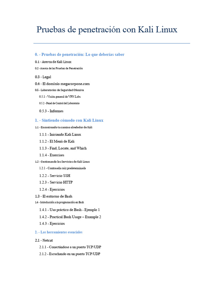 Pruebas de Penetración con Kali Linux - 5 Días | PDF | ciberespacio | La seguridad informática