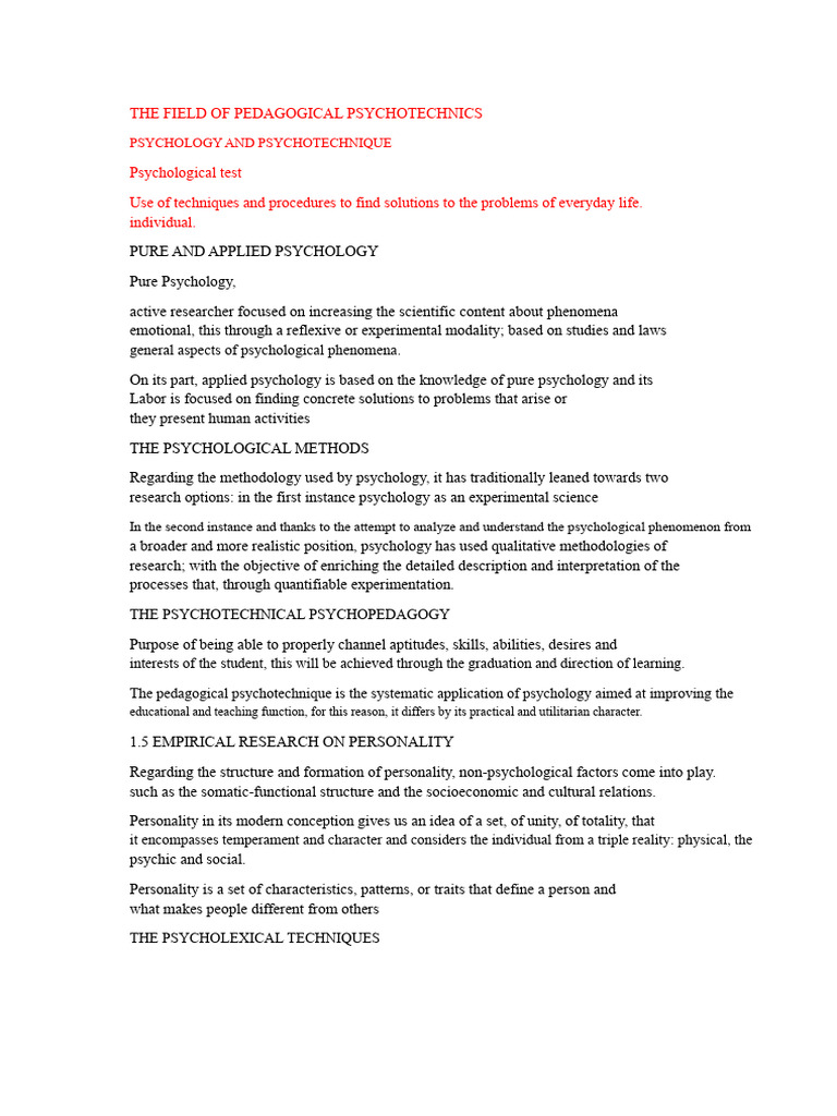 The Field of Pedagogical Psychotechnics | PDF | Psychology | Methodology