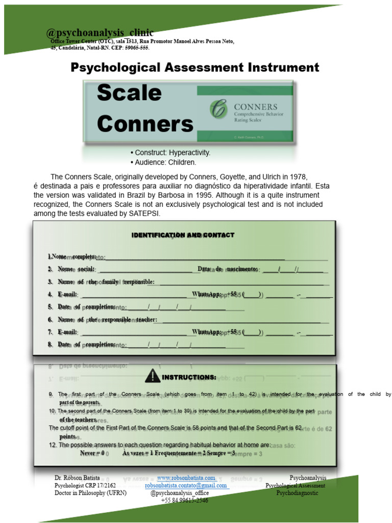 CRS-P - Conners Scale (Parents and Teachers) @consulting Room | PDF ...