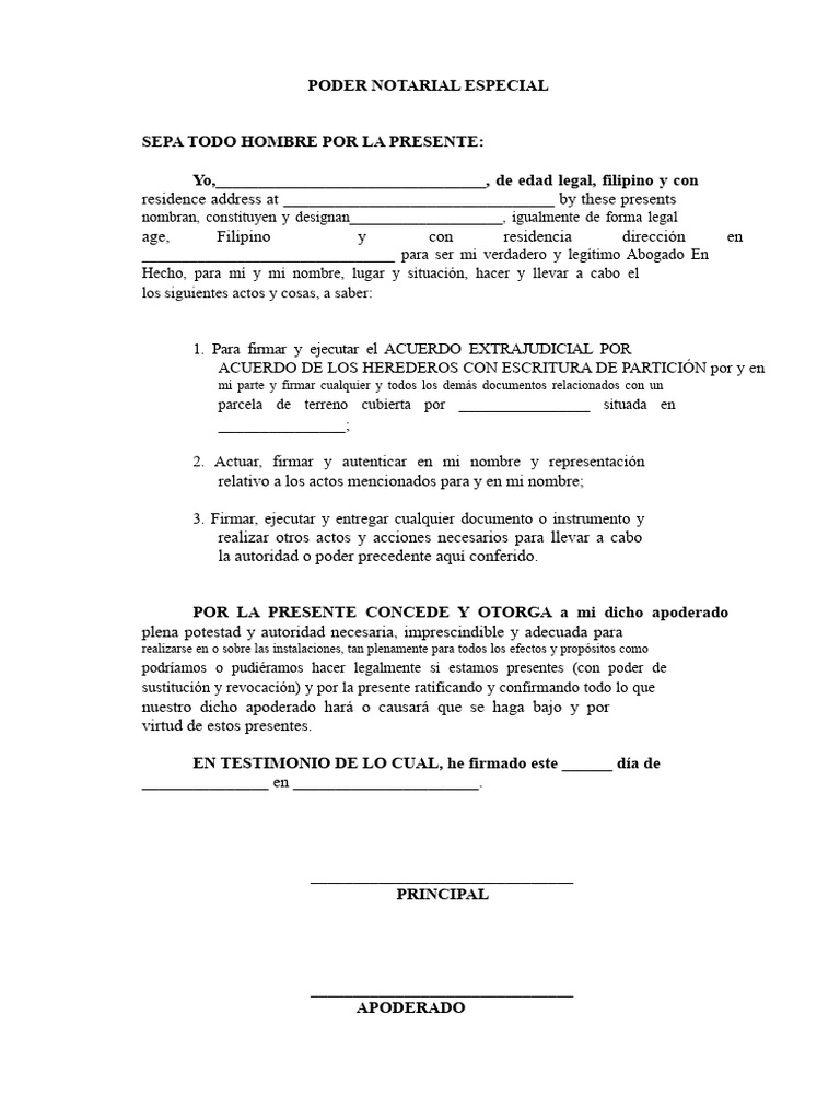 PODER NOTARIAL ESPECIAL - (Plantilla) | PDF | Ley común