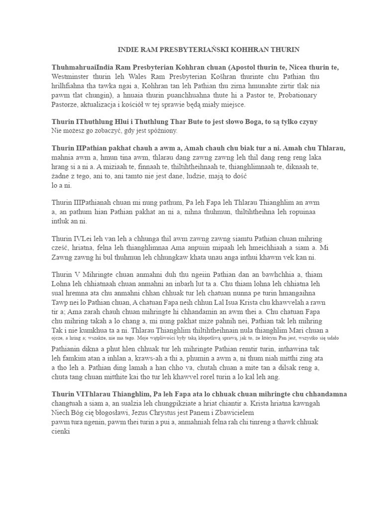 Doktryna Kościoła Prezbiteriańskiego Indii (wersja Mizo) | PDF