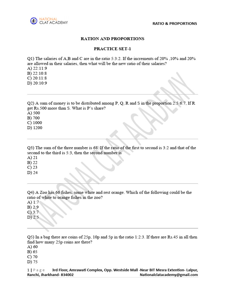 Ratio and Proportions | PDF | Ratio | Mathematics