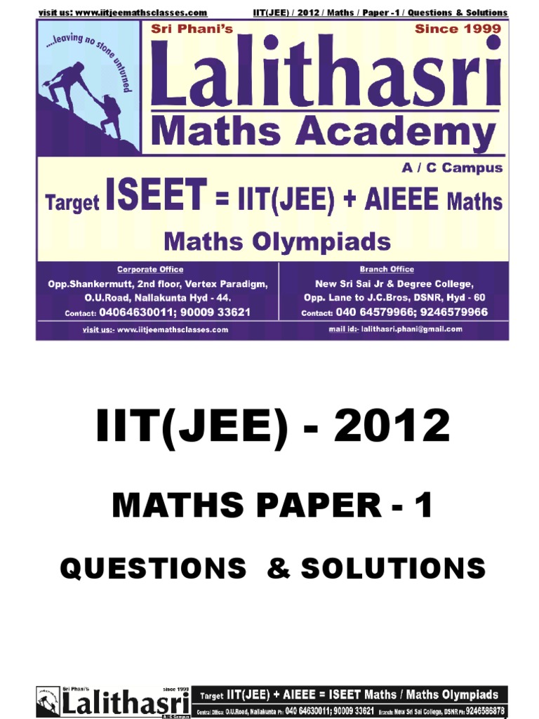 IIT JEE 2012 Maths Paper 1 Solutions | PDF | Maxima And Minima | Ellipse