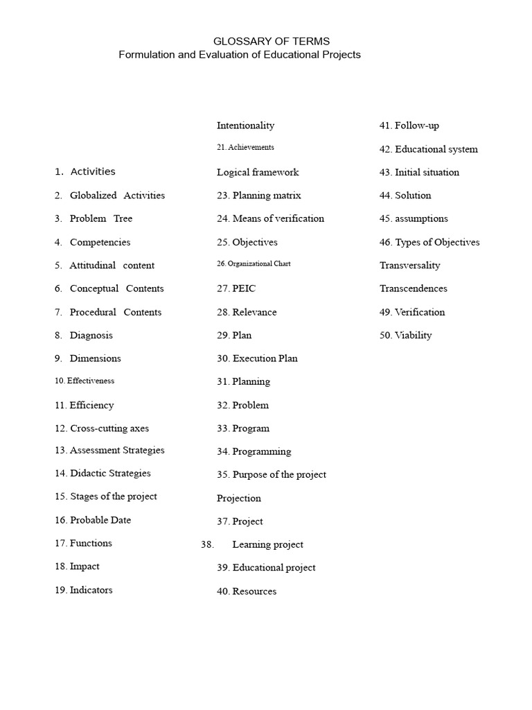 Glossary of Educational Project Terms | PDF