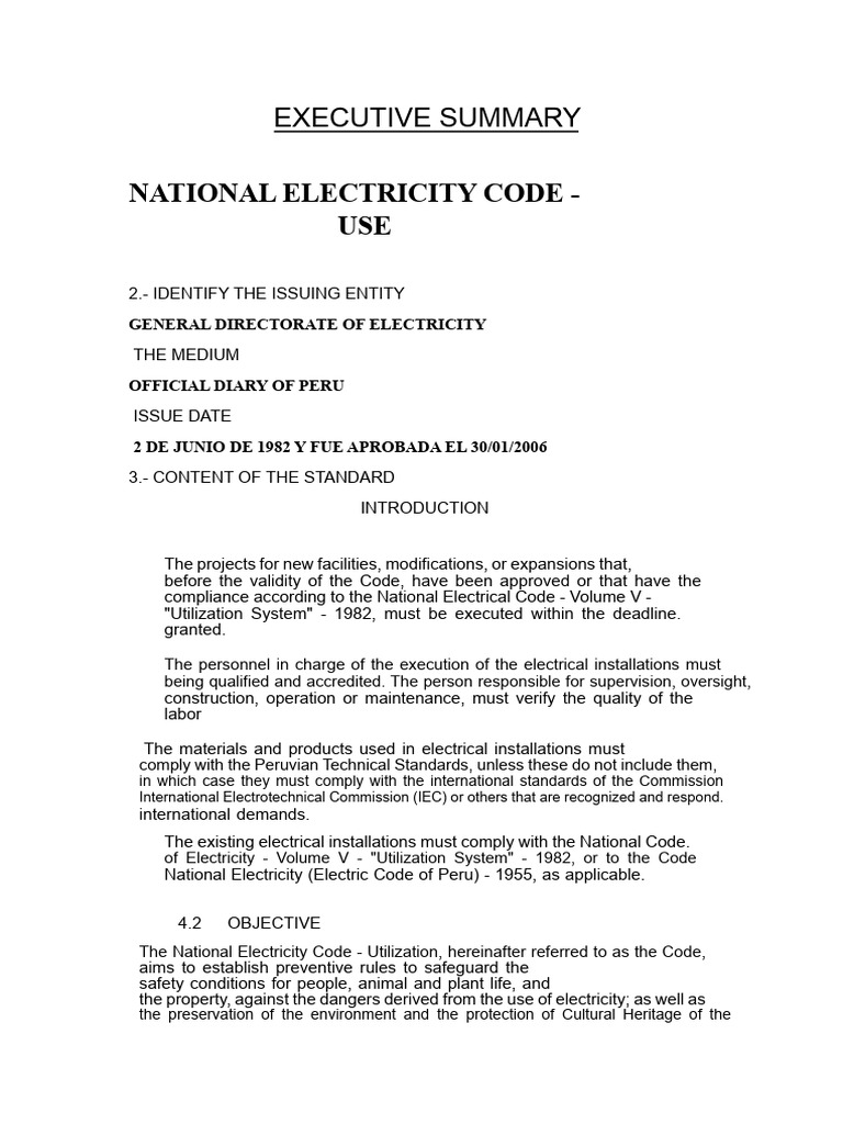 Peru National Electricity Code Summary | PDF | Regulatory Compliance ...