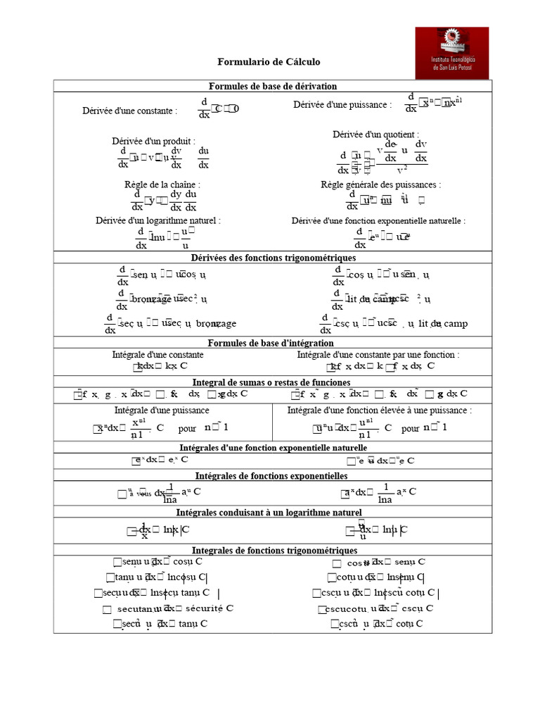 Formules de Dérivation et Intégration | PDF | Intégral | Fonction ...