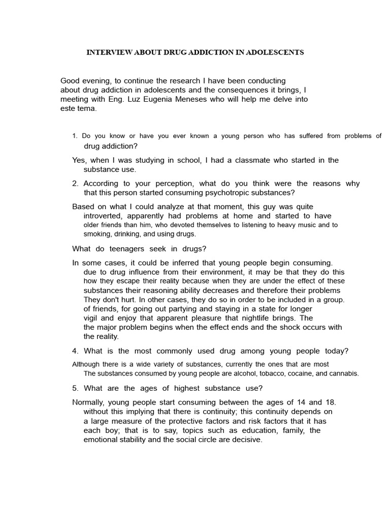 Interview On Drug Addiction in Young People | PDF | Psychoactive Drugs ...