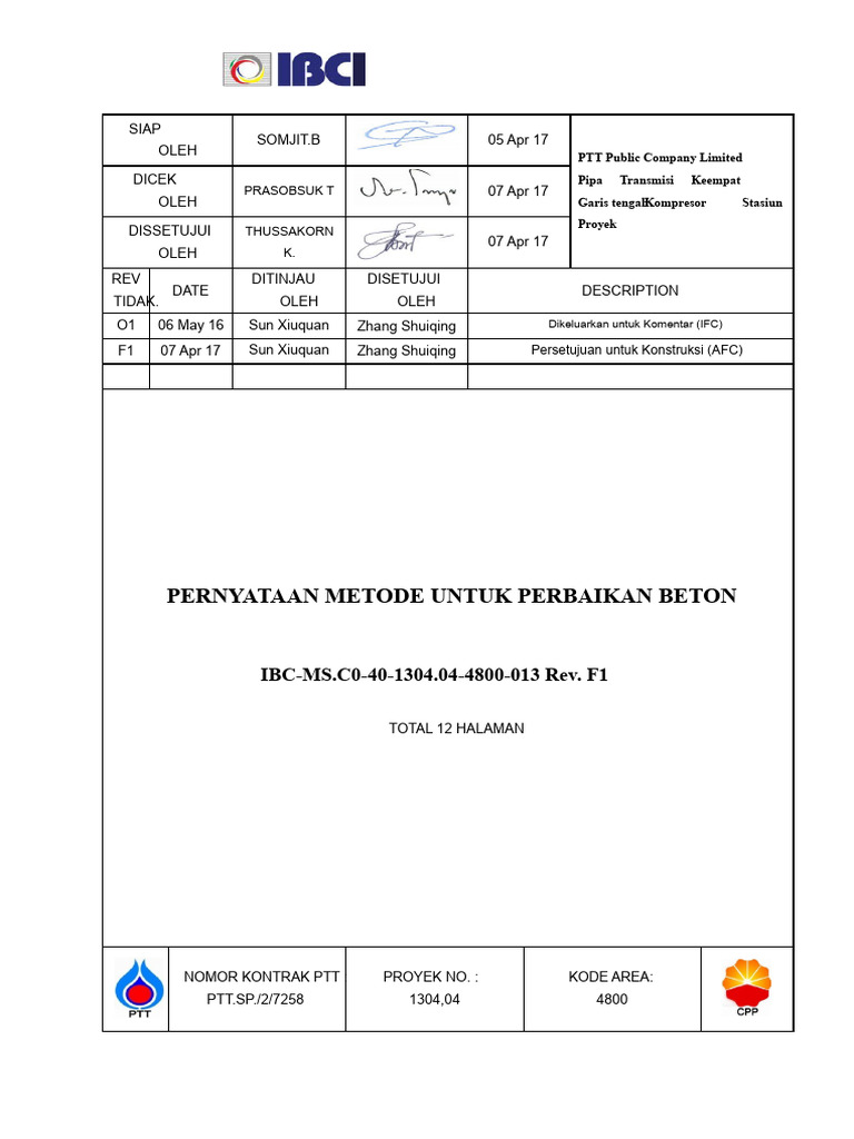Metode Perbaikan Beton Proyek Pipa Transmisi | PDF