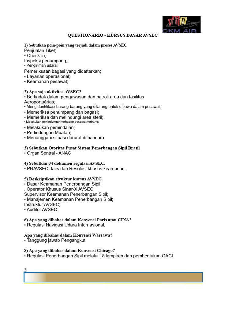 Kuesioner Umum Dasar Avsec | PDF