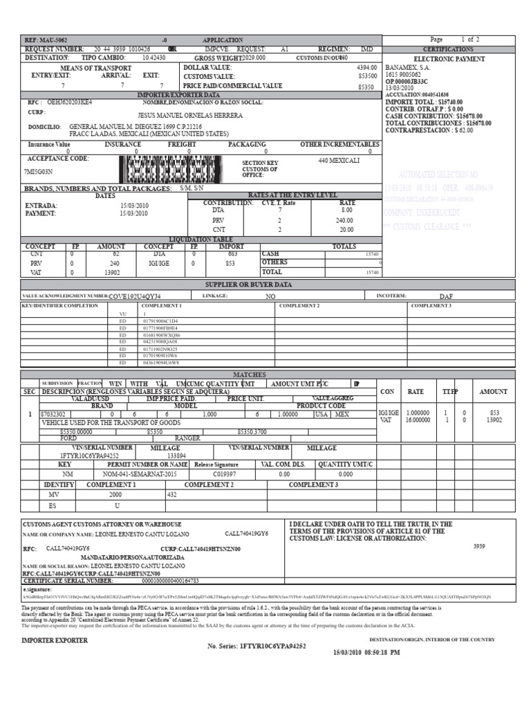 Customs Declaration Request MAU-5062 | PDF | Trade | Business