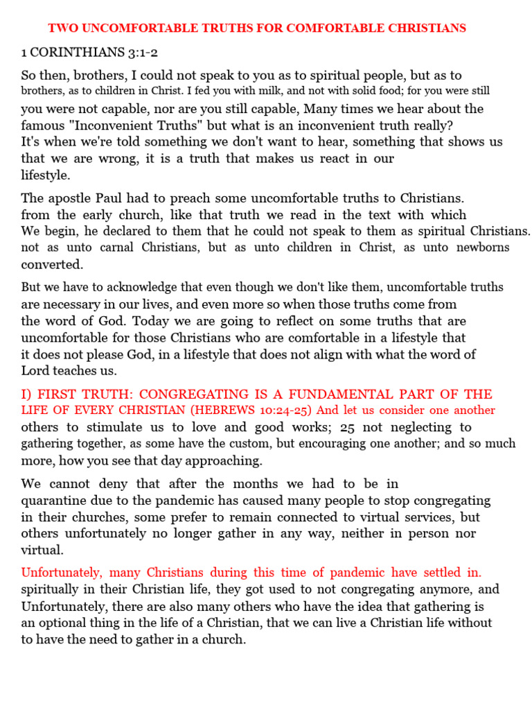 Two Uncomfortable Truths For Comfortable Christians | PDF | Jesus ...