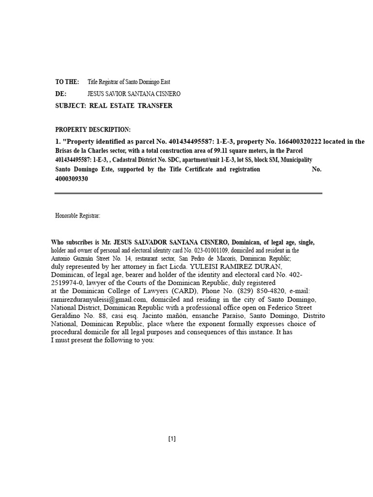 Real Estate Transfer Request Instance Jesus | PDF | Dominican Republic ...