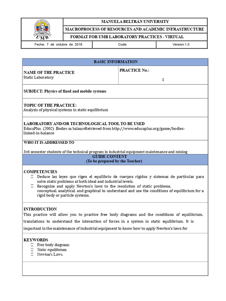 Laboratory Report Static | PDF | Force | Newton's Laws Of Motion
