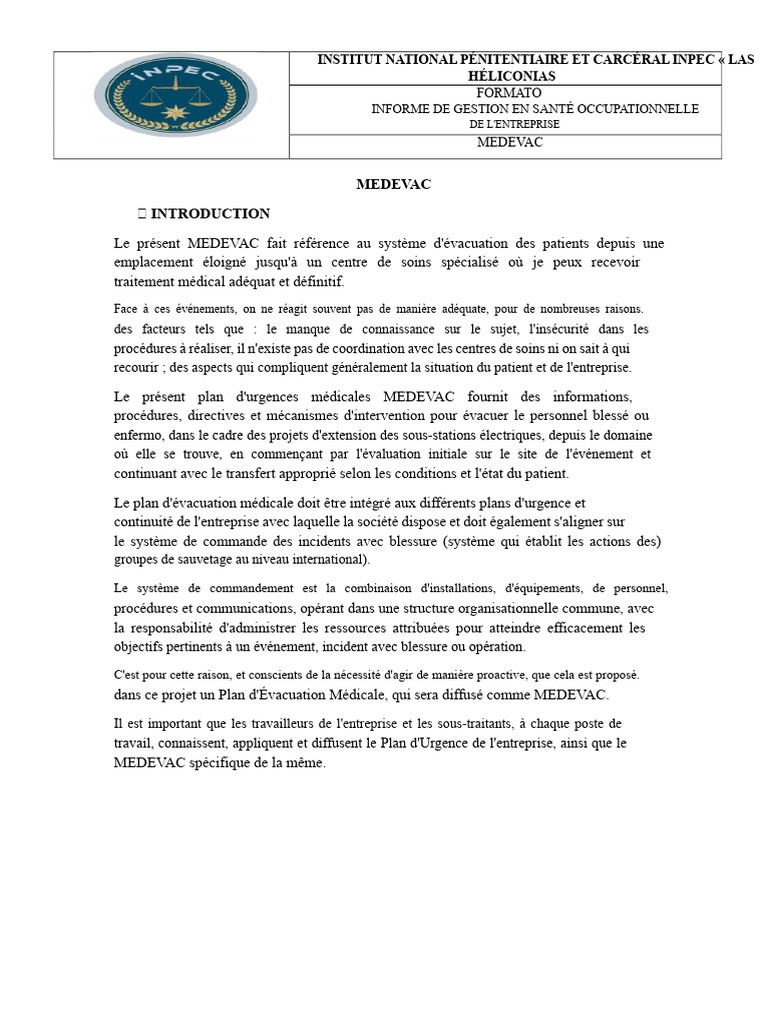Plan d'Évacuation Médicale MEDEVAC | PDF | Business | Brûlure