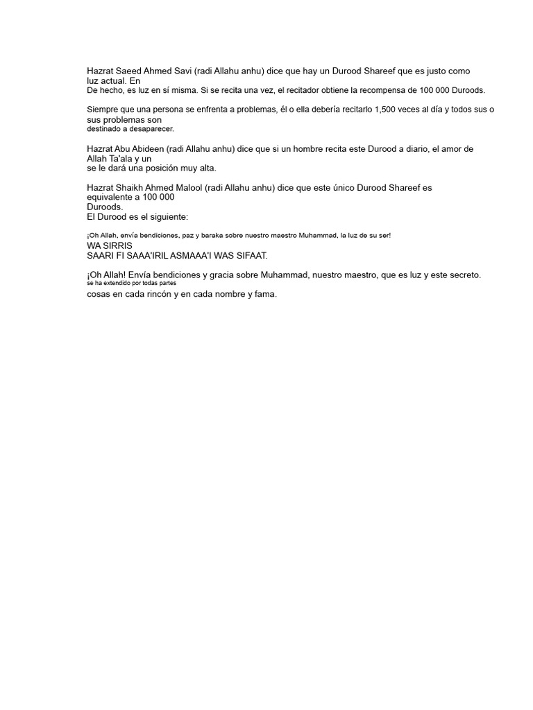 Durood Sharief genuino y auténtico de Hadith 3 | PDF