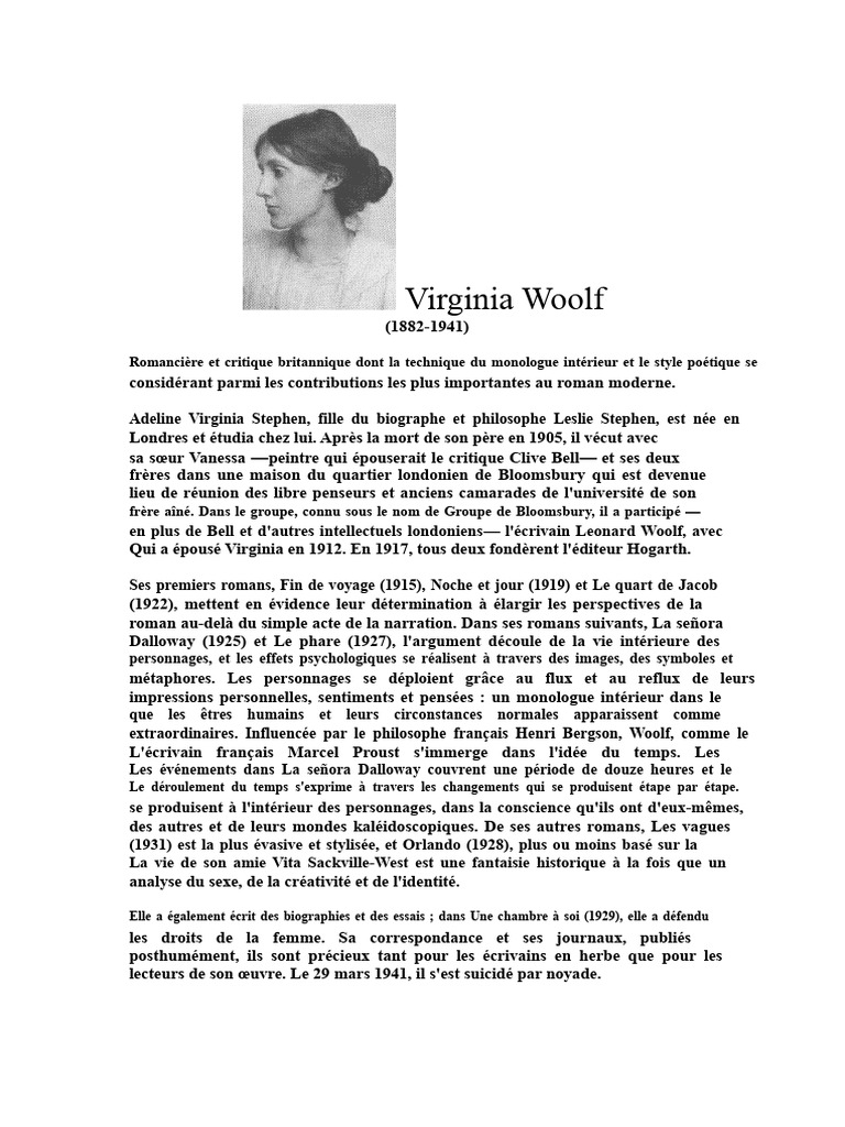 Virginia Woolf : Maître du monologue intérieur | PDF | Virginia Woolf ...