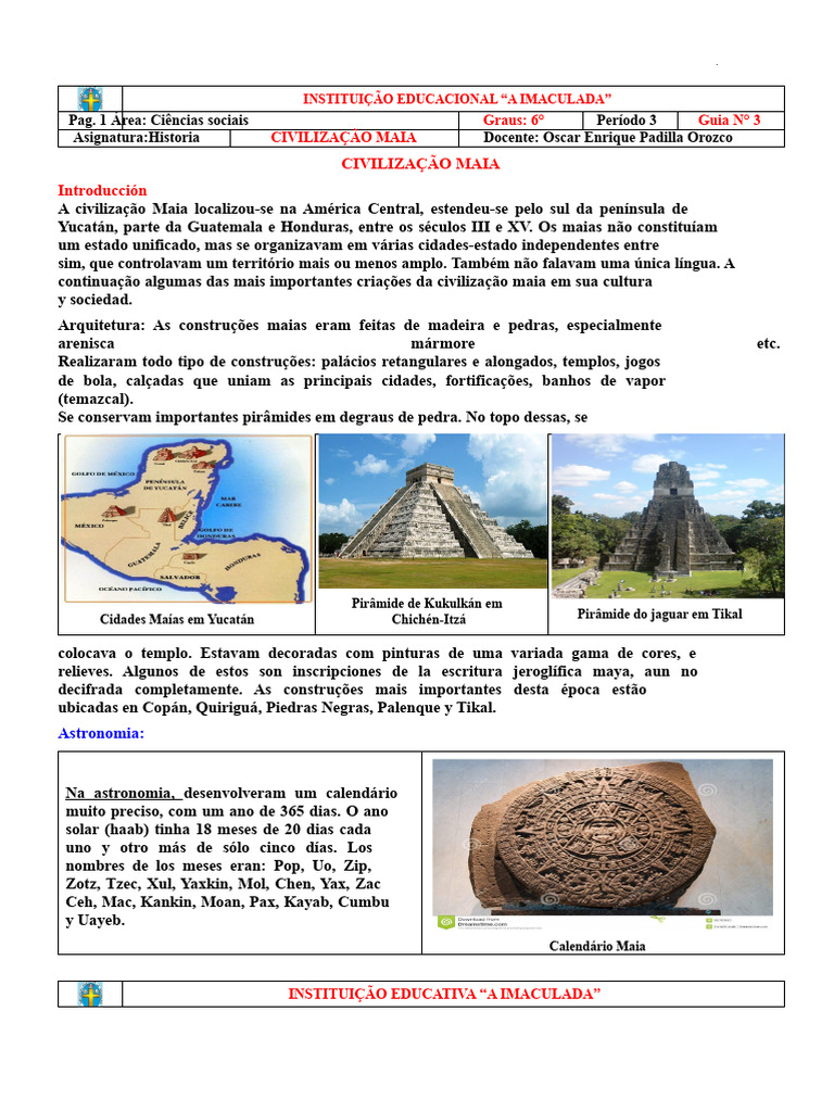 Terceiro Período Guia 3 Sociais História Civilização Maia | PDF ...