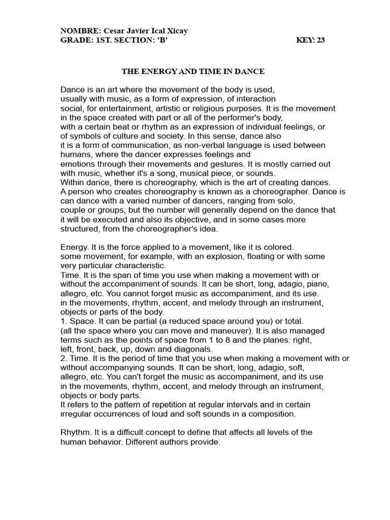 1 Energy and Time in Dance | PDF