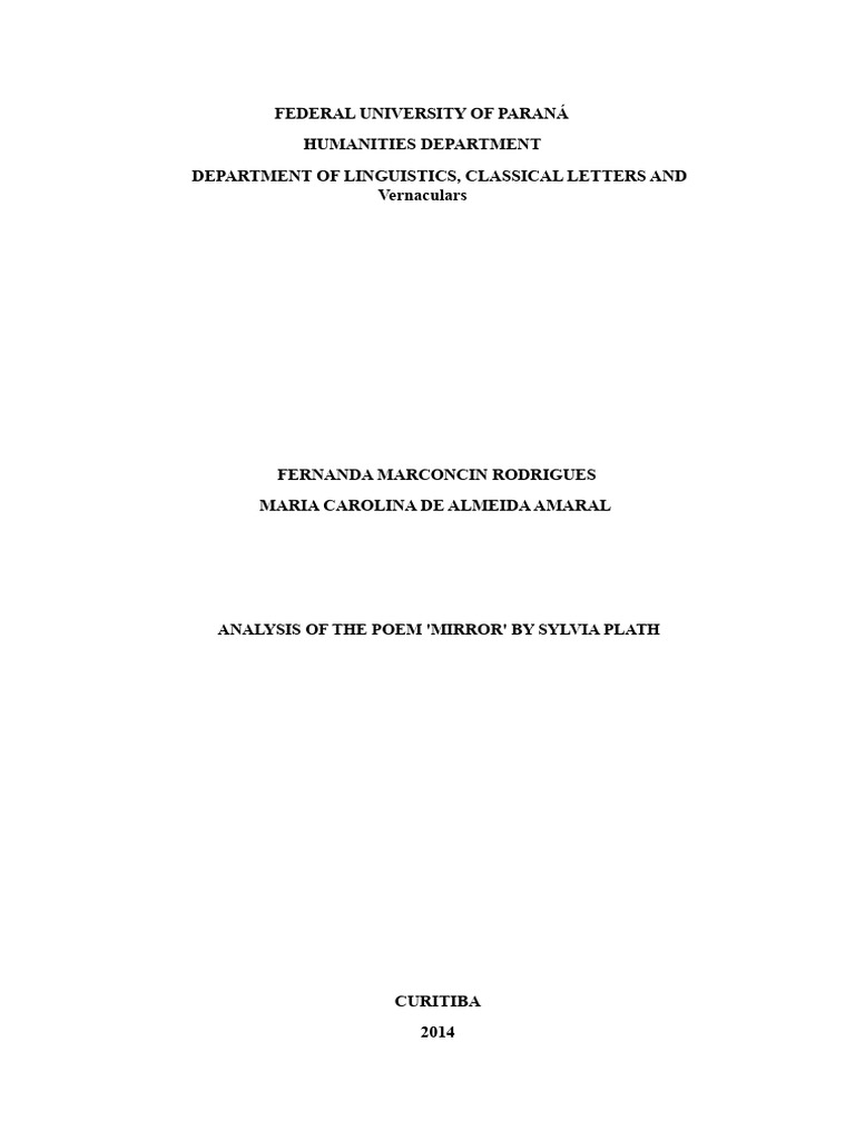 Analysis of Sylvia Plath's "Mirror" Poem | PDF | Poetry | Mirror
