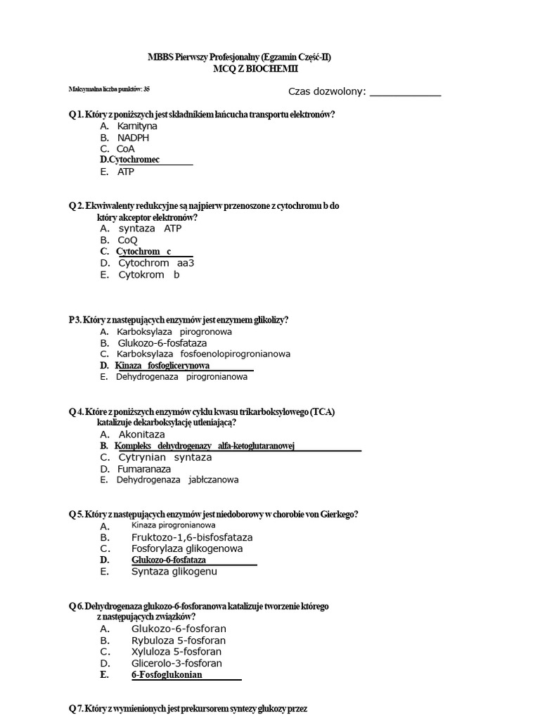 Biochemia II MCQ | PDF