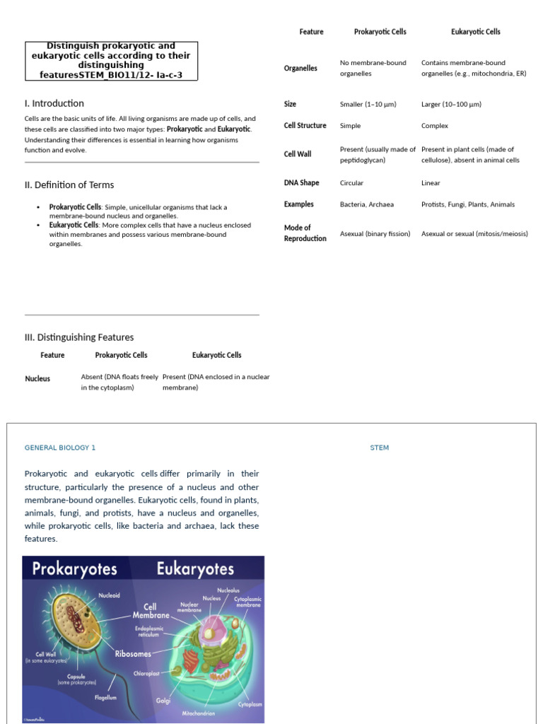 GENERAL BIOLOGY 1 LC 3 Distinguish Prokaryotic and Eukaryotic Cells ...
