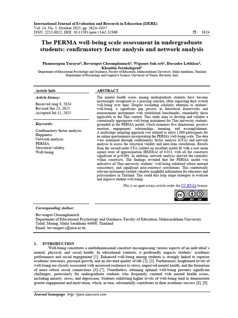 The PERMA Well-Being Scale Assessment in Undergraduate Students ...