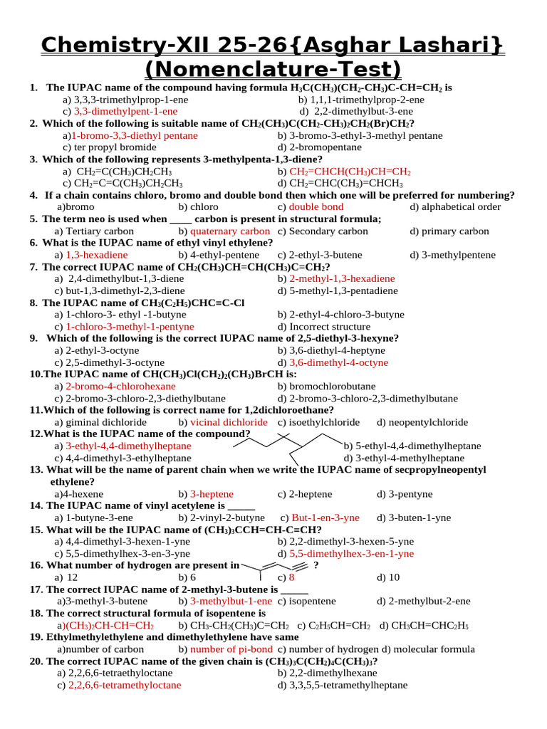 24-25 XII Nomenclature | PDF | Ethylene | Organic Chemistry