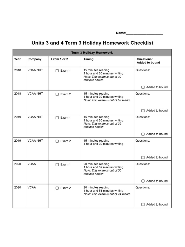 Term 3 Holiday Homework.pdf | PDF