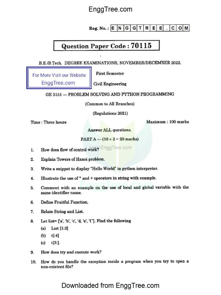5.5 GE3151 Problem Solving and Python Programming Nov Dec 2022 Question Paper Download | PDF