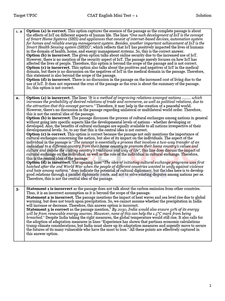 English Mini Test - 1 Detailed Solution | PDF | Infection | Cost Of Living