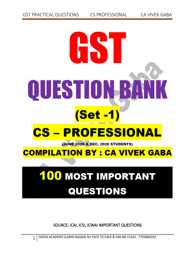 GST Practical Questions for CS Professionals | PDF | Value Added Tax ...