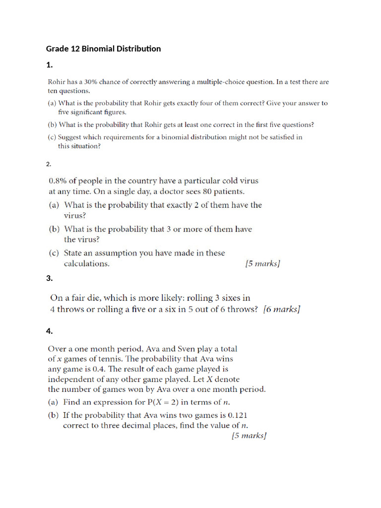 Binomial Distribution Grade 12 | PDF