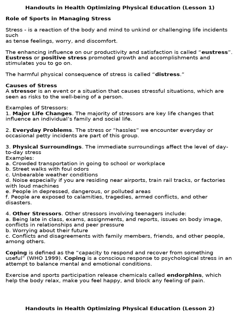 Handouts in Health Optimizing Physical Education | PDF | Physical ...